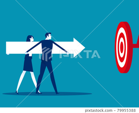 Business team catch an arrow to hit the target - Stock Illustration ...