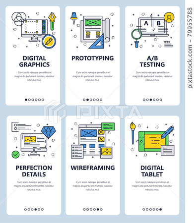 Vector line art web and mobile app template set - Stock Illustration ...