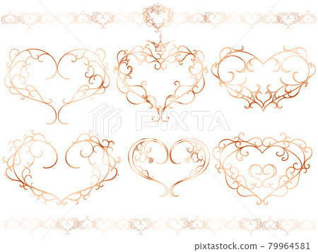 Line drawing arabesque heart illustration set - Stock Illustration ...
