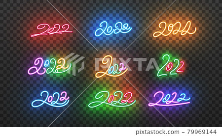 2022 neon numbers set. Bright lettering script... - Stock Illustration ...
