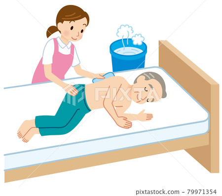 Women who wipe the body of the elderly Nursing... - Stock Illustration ...