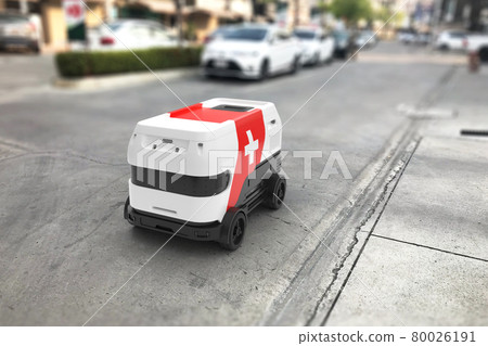 Autonomous Robot with a first aid kit is on the... - Stock Illustration ...