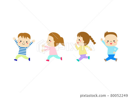 Four children running while rushing - Stock Illustration [80052249] - PIXTA