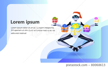 modern robot holding wrapped gift boxes... - Stock Illustration ...