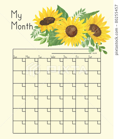 Calendar grid with sunflowers floral ornament... - Stock Illustration ...