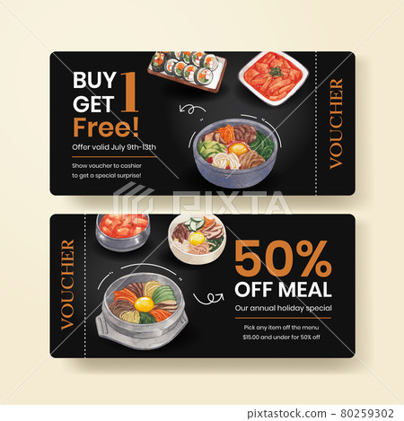 Voucher template with Korean foods... - Stock Illustration [80259302 ...
