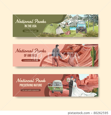 Banner template with national parks of the... - Stock Illustration ...