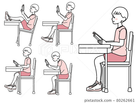 Posture set for a child sitting on a chair - Stock Illustration ...