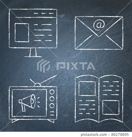 Advertising methods icon set on chalkboard in... - Stock Illustration ...