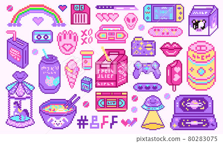 Pixel art 8 bit objects. Retro digital game... - Stock Illustration ...