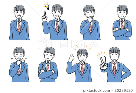 8 sets of facial expressions for high school boys - Stock Illustration ...