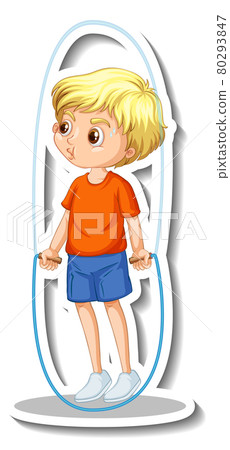 Cartoon character sticker with a boy jumping rope - Stock Illustration ...
