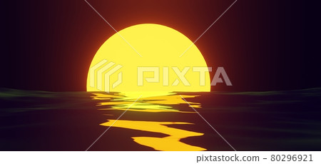 Sunset yellow sun reflection on water surface... - Stock Illustration ...