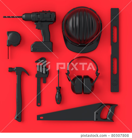 Top view of monochrome construction tools for... - Stock Illustration ...
