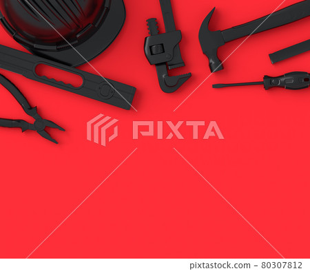 Top view of monochrome construction tools for... - Stock Illustration ...