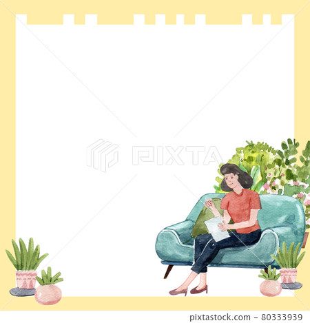 Stay Home frame watercolor - Stock Illustration [80333939] - PIXTA