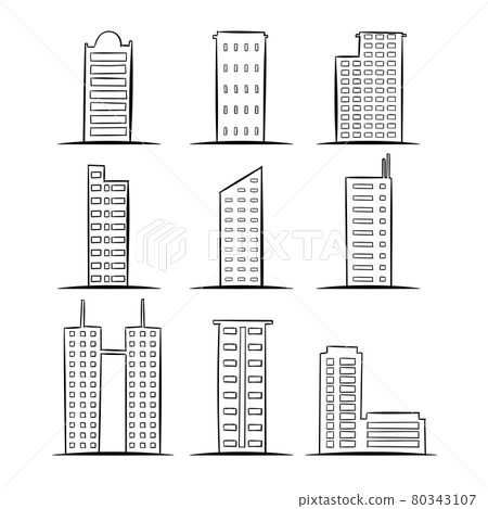 Set of Various type of Building. Drawing for... - Stock Illustration ...
