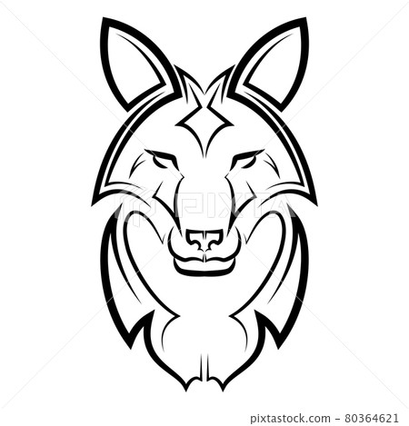 Black and white line art of fox head. Good use... - Stock Illustration ...
