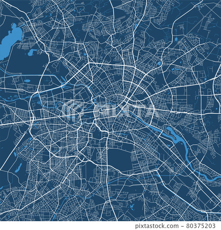 Detailed map poster of Berlin city, linear... - Stock Illustration ...