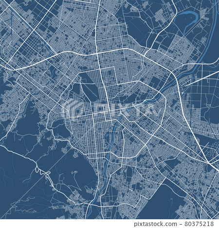Detailed map of Sapporo city, linear print map,... - Stock Illustration ...