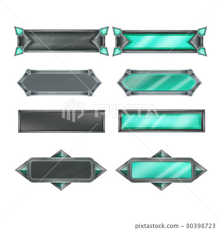 Metal game button vector UI set, green frame...-插圖素材 [80398723] - PIXTA圖庫