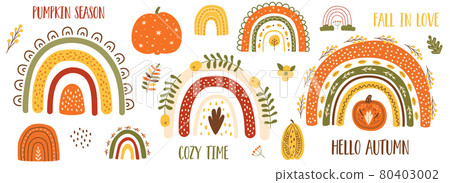 Autumn pumpkin clip art, autumn rainbow set.... - Stock Illustration ...