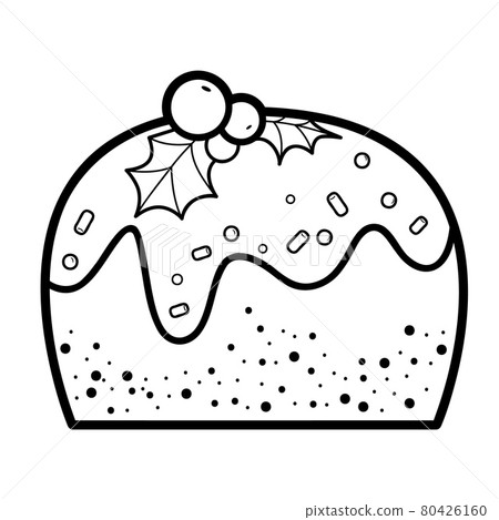 Christmas coloring book or page. Cake black and... - Stock Illustration ...