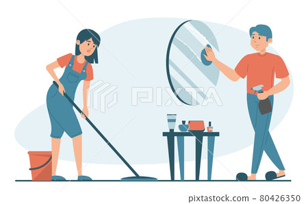 Illustration of a family doing domestic work - Stock Illustration ...