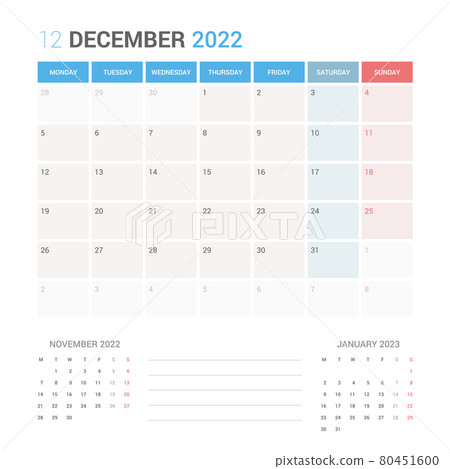 December 2022 Planner Calendar Week starts on... - Stock Illustration ...