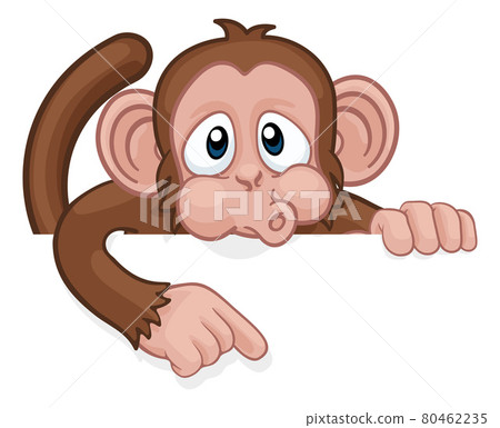 Monkey Cartoon Character Animal Pointing At Sign - Stock Illustration ...