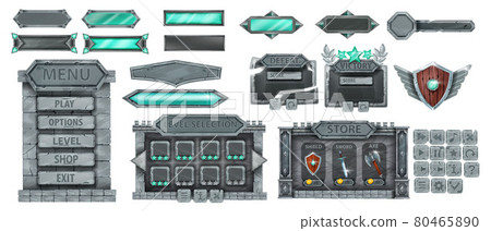Stone fantasy game user interface set, vector... - Stock Illustration ...
