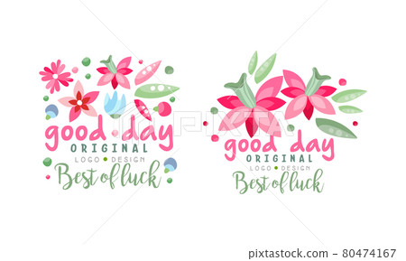 Good Day Logo Design Set, Best of Luck Hand... - Stock Illustration ...