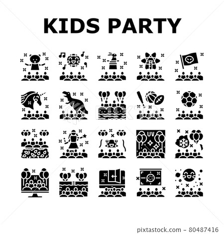 Kids Birthday Party Collection Icons Set Vector - Stock Illustration ...
