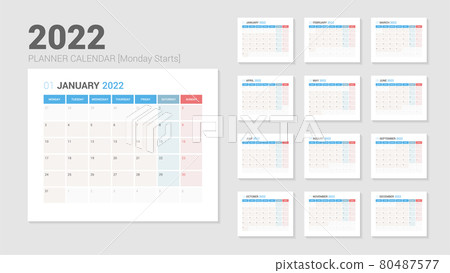 2022 Planner Calendar Week starts on Monday.... - Stock Illustration ...