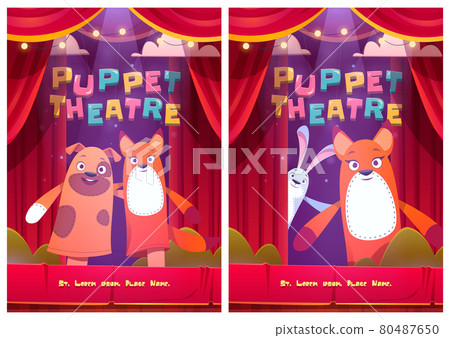 Puppet theatre posters with animals dolls - Stock Illustration ...