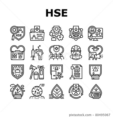 Health Safety Environment Hse Icons Set Vector - Stock Illustration ...