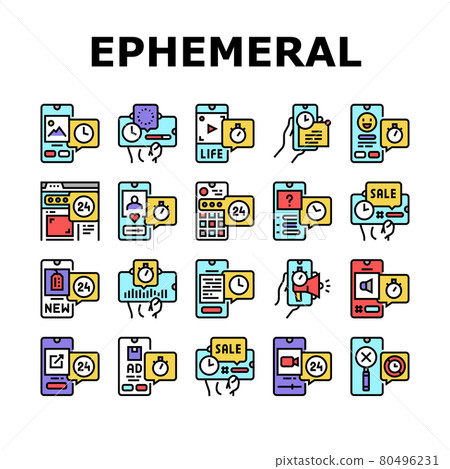 Ephemeral Content Collection Icons Set Vector - Stock Illustration ...