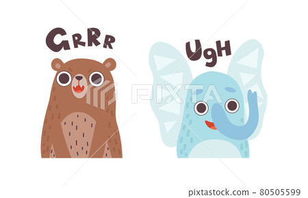 Cute Animals Making Sounds Set, Adorable Bear,... - Stock Illustration ...