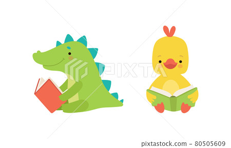 Funny Baby Animals Reading Books Set, Adorable... - Stock Illustration ...