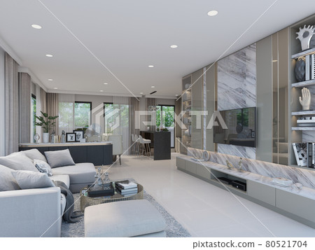 sketch design of interior living, 3d rendering - Stock Illustration ...