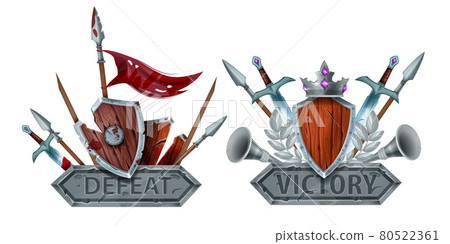 Game badge vector icon, defeat victory level... - Stock Illustration ...