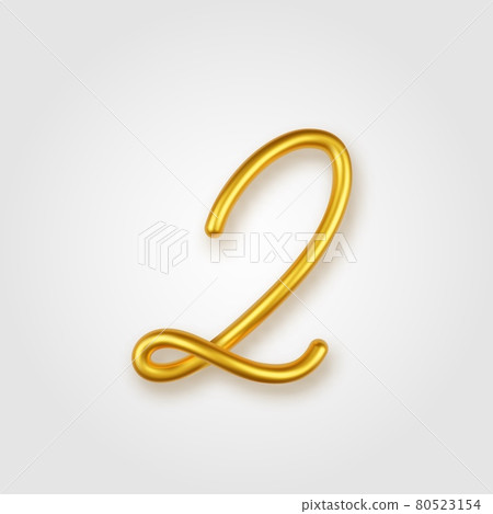 Gold 3d realistic number 2 sign on a light... - Stock Illustration ...