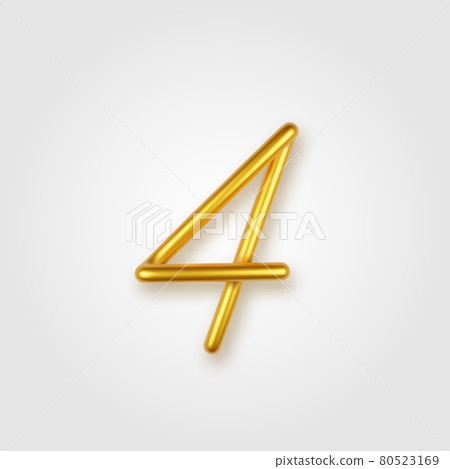 Gold 3d realistic number 4 sign on a light... - Stock Illustration ...