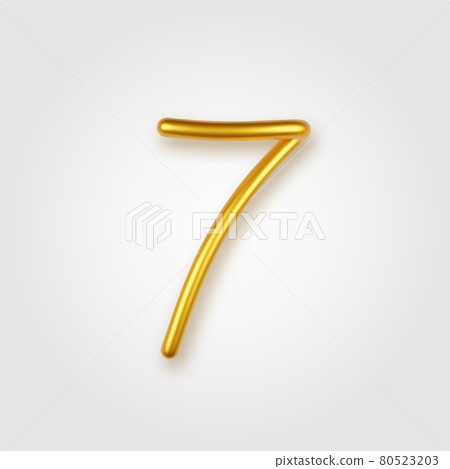 Gold 3d realistic number 7 sign on a light... - Stock Illustration ...