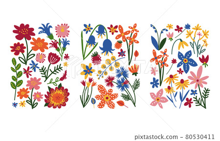 Floral Doodle Rectangular Shape with Colorful... - Stock Illustration ...