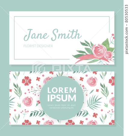 Floral Visit Card with Flower Arrangement... - Stock Illustration ...