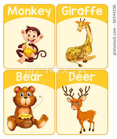 Educational English word card of wild animals - Stock Illustration ...