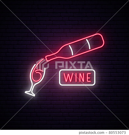 Neon Wine sign. Wine bar advertising design. - Stock Illustration ...