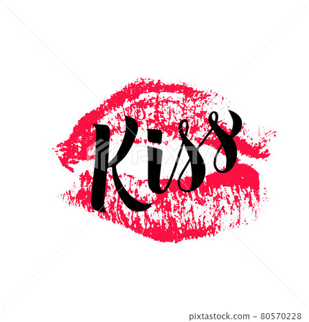 Kiss calligraphy hand lettering with lipstick... - Stock Illustration ...
