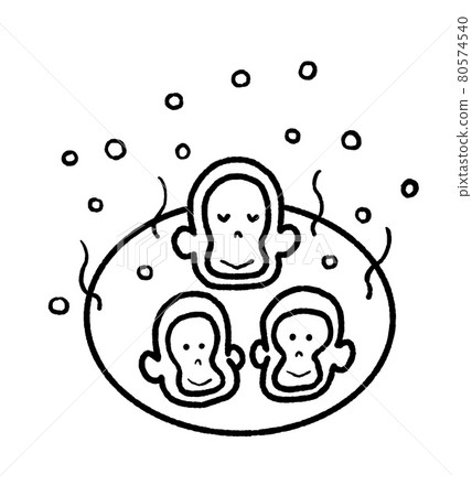 Snow monkey illustration line drawing - Stock Illustration [80574540 ...